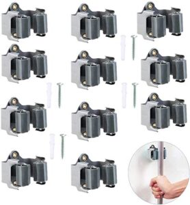 vankcp 10pcs broom mop wall mount holder gray wall rack organizer bathroom storage hanger with screws for home, kitchen, garden