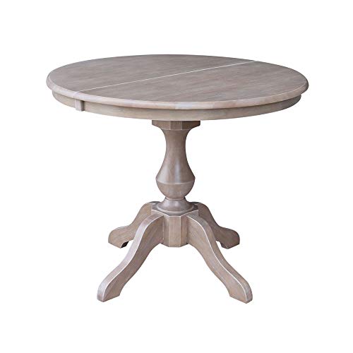 International Concepts 36" Round Top Pedestal Table with 12" Leaf-28.9" H-Dining Height, Washed Gray Taupe