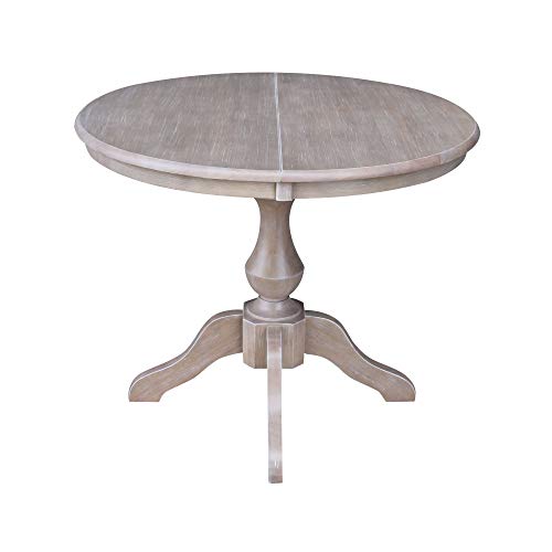 International Concepts 36" Round Top Pedestal Table with 12" Leaf-28.9" H-Dining Height, Washed Gray Taupe