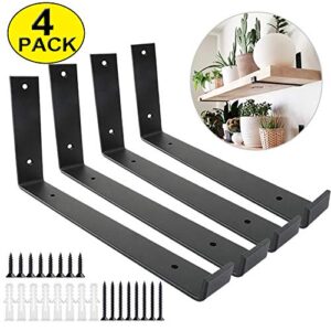 shelf brackets 12 inch 4pcs heavy duty frosted black wall bracket with lip for floating shelves rustic iron metal shelf bracket for diy open shelving hardware included