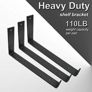 Shelf Brackets 12 Inch 4PCS Heavy Duty Frosted Black Wall Bracket with Lip for Floating Shelves Rustic Iron Metal Shelf Bracket for DIY Open Shelving Hardware Included