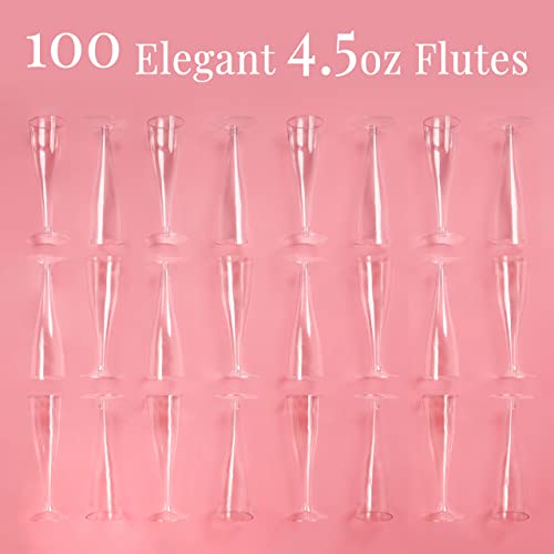 100 Plastic Champagne Flutes Disposable | Clear Plastic Glasses for Parties | Toasting and Mimosa Glasses | Wedding Party Bulk Pack | New Years Eve Party Supplies 2023