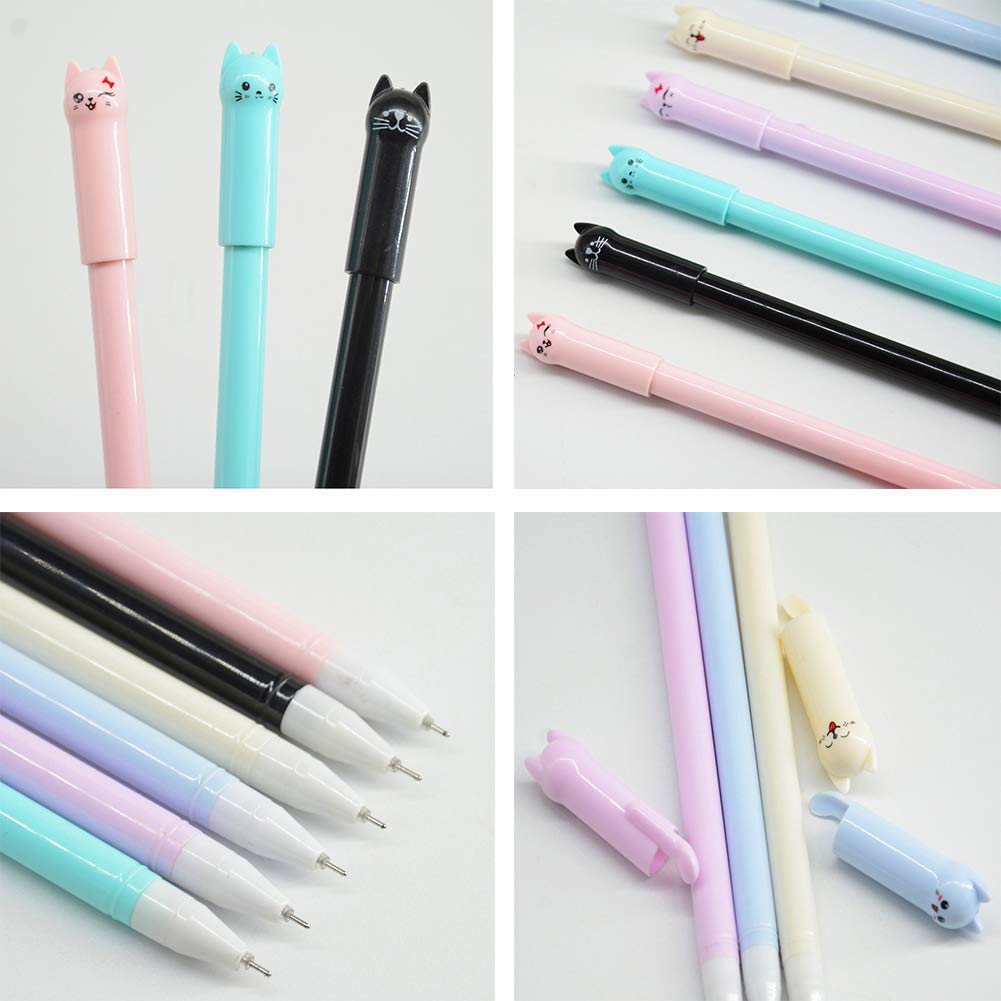 Sencoo 12 pack Blue Gel Pens Cute Cat Pens 0.5 mm Japanese Kawaii Gel Pens Blue Ball Point Pens for School Office Supplies Students Stationery