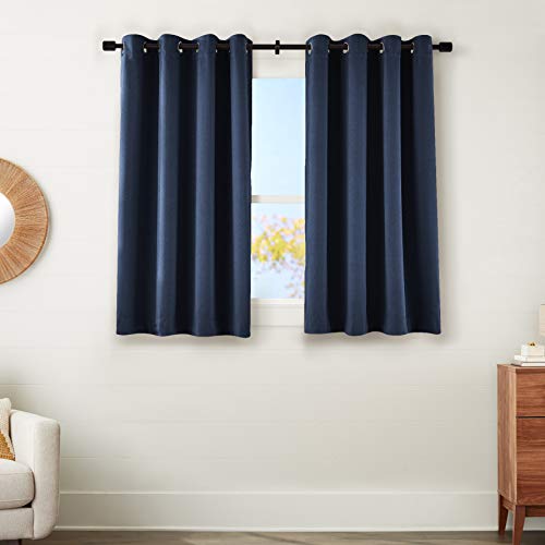 Amazon Basics 99% Room Darkening Theatre Grade Heavyweight Window Panel with Grommets and Thermal Insulated, Noise Reducing Liner - 52" x 54", Navy Blue