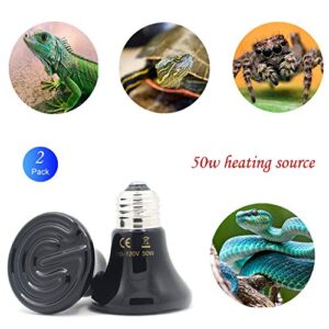 iRuiZhe Mini Reptile Heat Lamp Bulb 2 Pack, 50W 60MM Pet No Light Infrared Ceramic Heat Emitter for Brooder Coop, Lizard, Lambs, Snake, Black