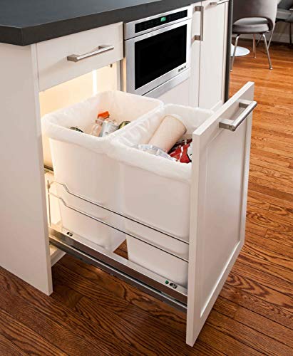 Rok Kitchen Cabinet Smooth Soft Close Double 36 Qt. Heavy Duty Waste Recycle Bin Trash Can Pull Out Organizer Container