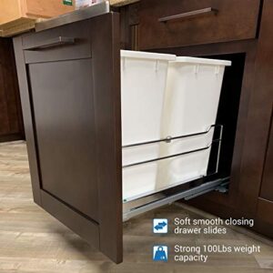 Rok Kitchen Cabinet Smooth Soft Close Double 36 Qt. Heavy Duty Waste Recycle Bin Trash Can Pull Out Organizer Container