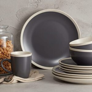 stone lain 16-piece stoneware dinnerware, 2-tone, speckles, dark gray and cream, 16 piece set