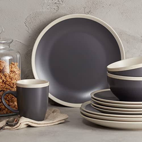 Stone Lain 16-Piece Stoneware Dinnerware, 2-Tone, Speckles, Dark Gray and Cream, 16 Piece Set