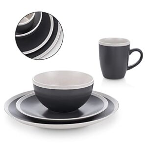 Stone Lain 16-Piece Stoneware Dinnerware, 2-Tone, Speckles, Dark Gray and Cream, 16 Piece Set