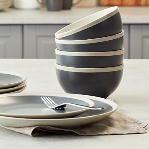 Stone Lain 16-Piece Stoneware Dinnerware, 2-Tone, Speckles, Dark Gray and Cream, 16 Piece Set