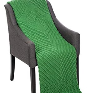 SAOL Irish Throw with Shamrock - 100% Merino Wool Aran Couch Blanket 48'' x 68'' (122 x 173 cm) (Green)