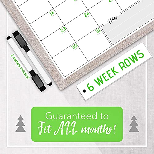 EXODUS Dry-Erase Magnetic Fridge Calendar Complete Set with 2 Fine-Tip Black Markers 12”x16” Premium Quality Dry Erase Film, Monthly Planning and Family Schedule Organizer, Rustic Wood-Design Border