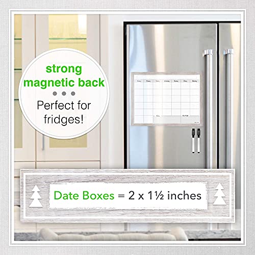 EXODUS Dry-Erase Magnetic Fridge Calendar Complete Set with 2 Fine-Tip Black Markers 12”x16” Premium Quality Dry Erase Film, Monthly Planning and Family Schedule Organizer, Rustic Wood-Design Border