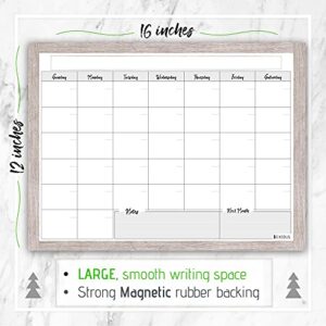 EXODUS Dry-Erase Magnetic Fridge Calendar Complete Set with 2 Fine-Tip Black Markers 12”x16” Premium Quality Dry Erase Film, Monthly Planning and Family Schedule Organizer, Rustic Wood-Design Border