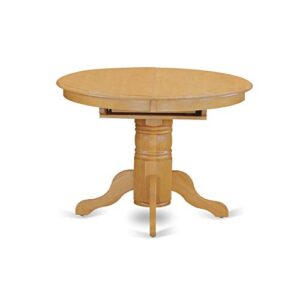 East West Furniture AVAB7-OAK-04 7Pc Oval 42/60" Dinette Table With 18 In Butterfly Leaf And 6 Parson Chair With Oak Leg And Linen Fabric Light Fawn, 7