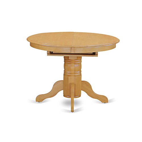 East West Furniture AVAB7-OAK-04 7Pc Oval 42/60" Dinette Table With 18 In Butterfly Leaf And 6 Parson Chair With Oak Leg And Linen Fabric Light Fawn, 7