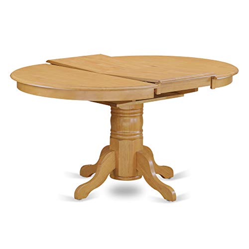 East West Furniture AVAB7-OAK-04 7Pc Oval 42/60" Dinette Table With 18 In Butterfly Leaf And 6 Parson Chair With Oak Leg And Linen Fabric Light Fawn, 7