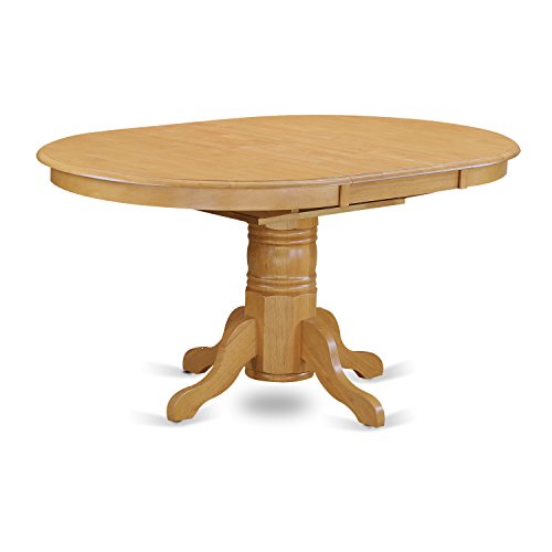 East West Furniture AVAB7-OAK-04 7Pc Oval 42/60" Dinette Table With 18 In Butterfly Leaf And 6 Parson Chair With Oak Leg And Linen Fabric Light Fawn, 7