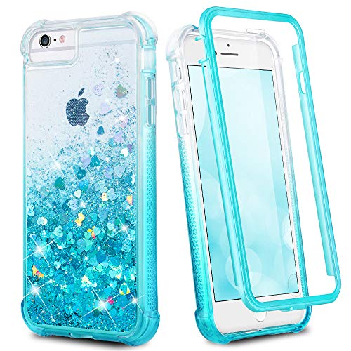 Ruky iPhone 6 6s 7 8 Case, iPhone SE 2020 Case, Glitter Full Body Rugged Liquid Cover with Built-in Screen Protector Shockproof Heavy Duty Girls Women Case for iPhone SE 2022 4.7” (Gradient Teal)