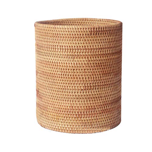 VECANCE Upscale Handwoven Woven Rattan Round Waste Basket Paper Wastebaskets Storage Basket Rubbish Bin for Your Home Office (20x20CM)