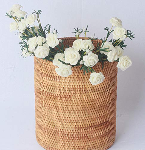 VECANCE Upscale Handwoven Woven Rattan Round Waste Basket Paper Wastebaskets Storage Basket Rubbish Bin for Your Home Office (20x20CM)