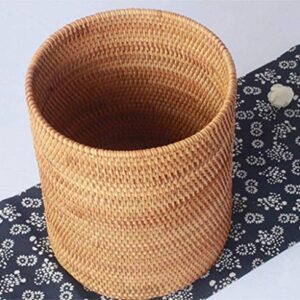 VECANCE Upscale Handwoven Woven Rattan Round Waste Basket Paper Wastebaskets Storage Basket Rubbish Bin for Your Home Office (20x20CM)