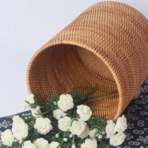 VECANCE Upscale Handwoven Woven Rattan Round Waste Basket Paper Wastebaskets Storage Basket Rubbish Bin for Your Home Office (20x20CM)