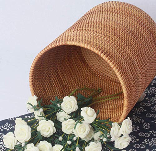 VECANCE Upscale Handwoven Woven Rattan Round Waste Basket Paper Wastebaskets Storage Basket Rubbish Bin for Your Home Office (20x20CM)