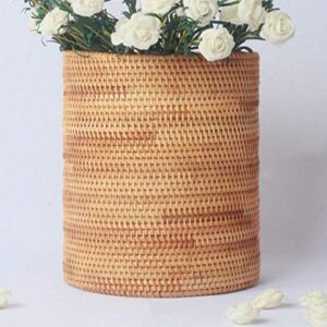 VECANCE Upscale Handwoven Woven Rattan Round Waste Basket Paper Wastebaskets Storage Basket Rubbish Bin for Your Home Office (20x20CM)