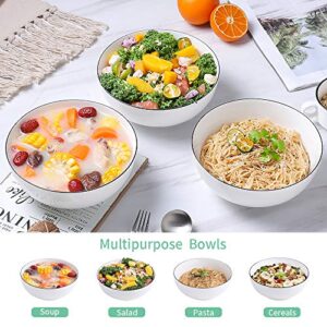 Ceramic Salad Soup Bowl, 60 Oz Large Stackable White Porcelain Cereal Pho Serving Pasta Bowl Sets, 3 Pack Microwavable Heat and Cold Resistant Porcelain Ceramic Bowls- Ideal for Home and Restaurant