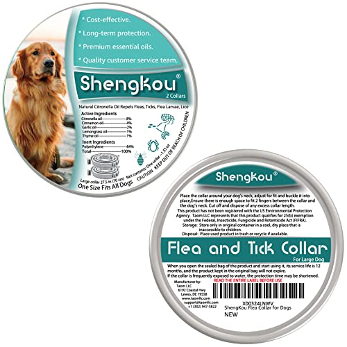 Flea and Tick Collar for Large Dogs - Natural Prevention, Control, and Treatment with Waterproof and Safe Ingredients - Includes Free Comb and 2-Pack (27.5 inches)