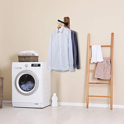 MyGift Wall Mounted Metal Pipe Laundry Room Clothes Drying Rack Clothing Rod Hanging Garment Bar and Burnt Wood LAUNDRY Sign