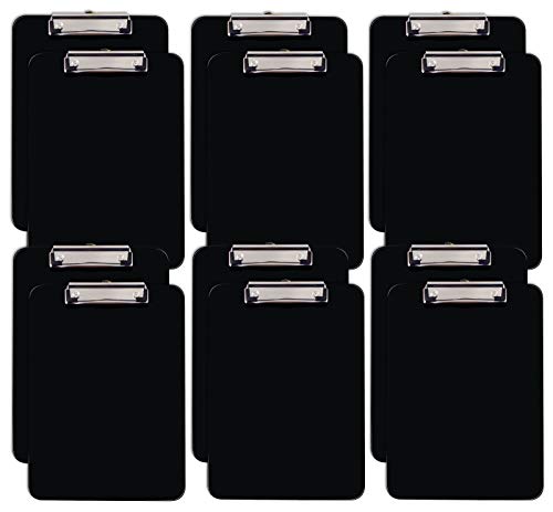 Black Plastic Clipboards, 12 Pack, Durable, 12.5 x 9 Inch, Low Profile Clip, by Better Office Products, Black, Set of 12