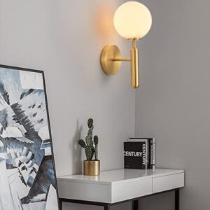 KCO Lighting Gold Modern Wall Sconce Golden Mid Century Industrial Matte Globe Glass Wall Light for Bedroom Vanity Light (Wall Lamp)