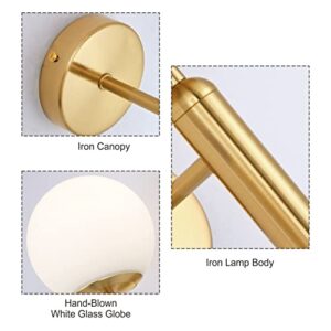 KCO Lighting Gold Modern Wall Sconce Golden Mid Century Industrial Matte Globe Glass Wall Light for Bedroom Vanity Light (Wall Lamp)