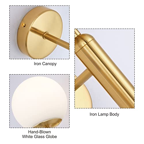 KCO Lighting Gold Modern Wall Sconce Golden Mid Century Industrial Matte Globe Glass Wall Light for Bedroom Vanity Light (Wall Lamp)