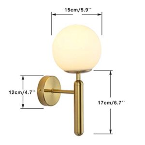 KCO Lighting Gold Modern Wall Sconce Golden Mid Century Industrial Matte Globe Glass Wall Light for Bedroom Vanity Light (Wall Lamp)