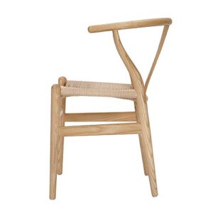 VODUR Wishbone Chair Natural Solid Wood Dining Chairs/Hans Vegner Y Chair Rattan and Wood Accent Armrest Chair (Ash Wood + Natural Wood Color)