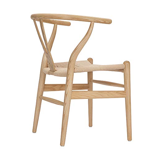 VODUR Wishbone Chair Natural Solid Wood Dining Chairs/Hans Vegner Y Chair Rattan and Wood Accent Armrest Chair (Ash Wood + Natural Wood Color)