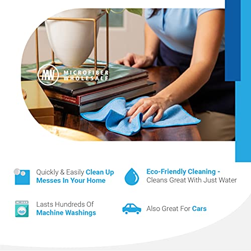 Bulk 12” X 12” Economy All Purpose Microfiber Towels Wholesale - Case Quantity (400 Count) | No Fraying | High Density Microfiber | Zero Chemical Cleaner | Long-Lasting (Blue