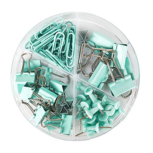 4-in-1 Boxed Binder Clips and Paper Clips Thumbtacks Set Assorted Sizes Small Medium Mini Paper Clamps Bulk for Office School Supplies Teachers Classroom Daily use (Light Green)