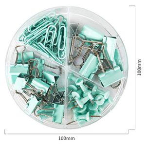 4-in-1 Boxed Binder Clips and Paper Clips Thumbtacks Set Assorted Sizes Small Medium Mini Paper Clamps Bulk for Office School Supplies Teachers Classroom Daily use (Light Green)