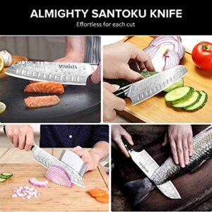 MOSFiATA 7" Santoku Knife Chef Cutting Knife for Cooking with Finger Guard and Knife Sharpener, German High Carbon Stainless Steel EN.4116 Kitchen Chopping Knife with Micarta Handle and Gift Box