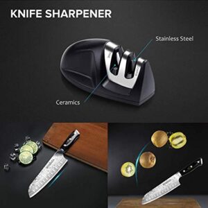 MOSFiATA 7" Santoku Knife Chef Cutting Knife for Cooking with Finger Guard and Knife Sharpener, German High Carbon Stainless Steel EN.4116 Kitchen Chopping Knife with Micarta Handle and Gift Box