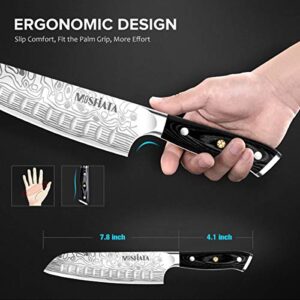 MOSFiATA 7" Santoku Knife Chef Cutting Knife for Cooking with Finger Guard and Knife Sharpener, German High Carbon Stainless Steel EN.4116 Kitchen Chopping Knife with Micarta Handle and Gift Box