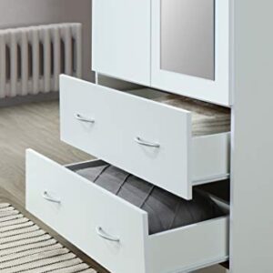 Hodedah Two Door Wardrobe with Two Drawers and Hanging Rod plus Mirror, White