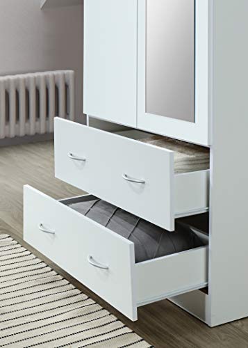 Hodedah Two Door Wardrobe with Two Drawers and Hanging Rod plus Mirror, White