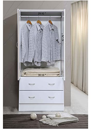 Hodedah Two Door Wardrobe with Two Drawers and Hanging Rod plus Mirror, White