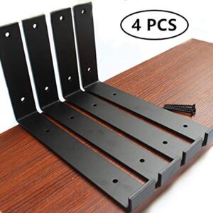 4 Pack - 9.25"L x 6"H x 1.5"W J Lip Shelf Bracket Rustic Industrial Farmhouse Iron Metal Wall Floating Shelf Bracket Metal Shelf Bracket, Industrial Shelf Bracket, Shelf Supports with Screws